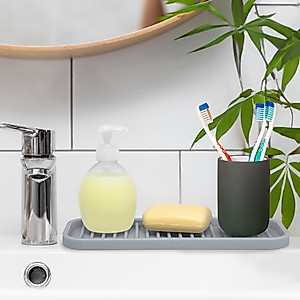 Zulay (9x3.5) Silicone Sponge Holder for Kitchen Sink - Flexible Multipurpose Kitchen Soap Tray Sponge Holder - Sink Organizer Tray for Kitchen, Bathroom, Makeup, Trinkets & More (Gray)