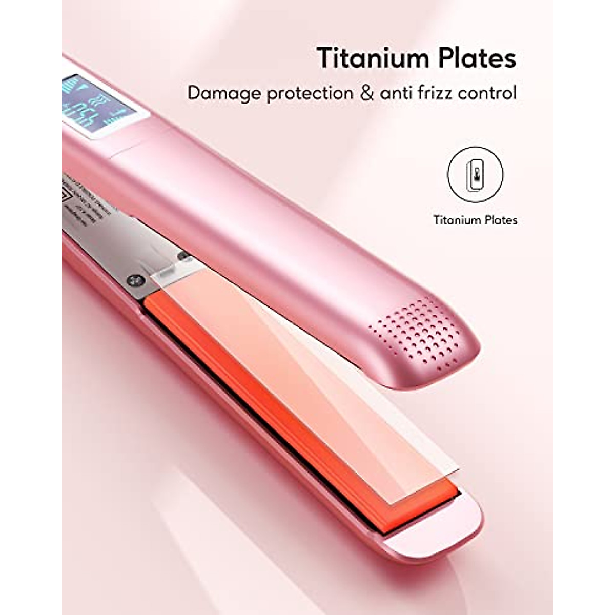 Salon Flat Iron Hair Straightener, Negative Ion Flat Iron with Titanium Plates Get Frizz-Free Hair, Dual Voltage Flat Iron for Hair with Auto Shut-Off (Rose Gold)