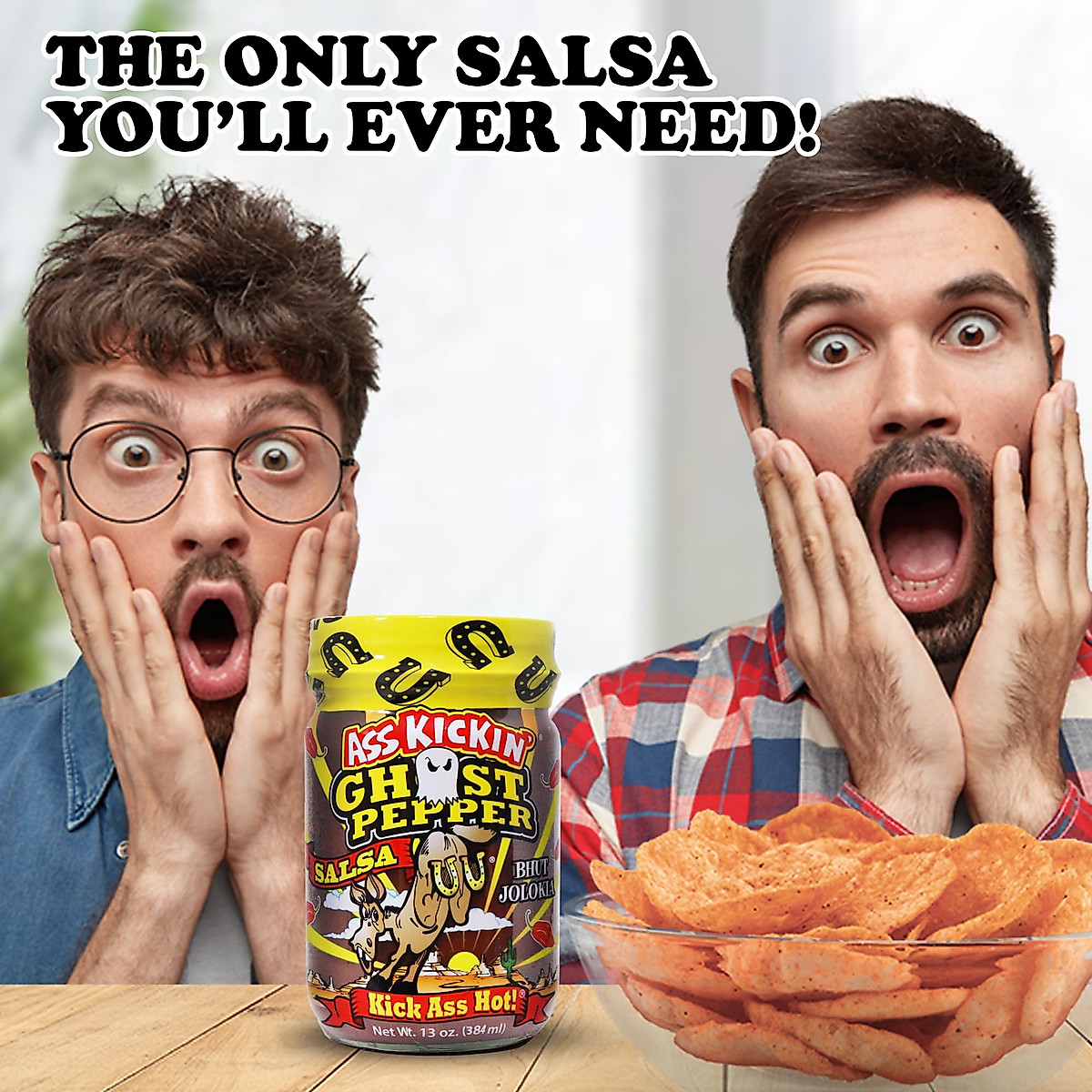 ASS KICKIN' Ghost Pepper Spicy Salsa - 13 oz - Premium Gourmet Spicy Hot Salsa for Tortilla Chips, Veggies, and Breakfast Burritos – Perfect Stocking Stuffers or Christmas Gifts - Try if you Dare!