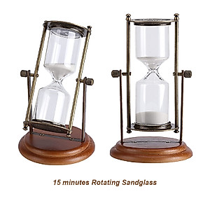 TYTOGE 15 Minutes Metal Rotating Sand Glass Timer Clock Hourglass Table Ornament Home Decor Gift