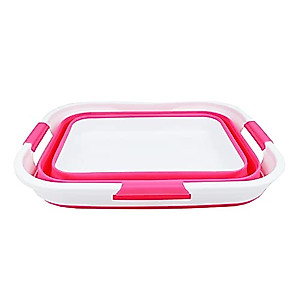 SAMMART 30L(8 gallon) Collapsible Plastic Laundry Basket - Foldable Pop Up Storage Container/Organizer - Space Saving Hamper/Basket - Water Capacity 24L(6.3 gallon) (White/Rose Pink)