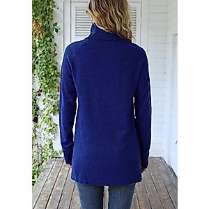 HWOKEFEIYU Womens Turtleneck Sweaters Long Sleeve Side Split Pullover Loose Knit Jumper(Royal Blue,X-Large)