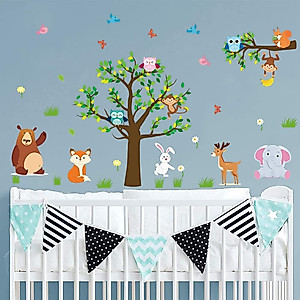 Supzone Jungle Animal Wall Stickers Forest Animal Tree Wall Sticker Owls Wall Decals for Kids Baby Nursery Playroom Bedroom Classroom Kindergarten Wall Decor