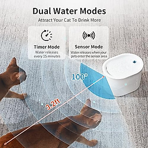 uahpet Cat Water Fountain, Wireless & Battery Operated Pet Fountain for Cats Inside, 67oz/2L Effortless Installation Automatic Water Dispenser