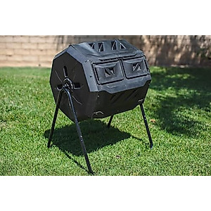 MaxWorks 50891 Compost Tumbler Bin Composter Dual Chamber 42 Gallon, Bundled with Gloves