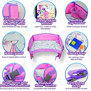 ecoZen Lifestyle Kids Travel Tray for Car - Toddler Lap Desk Organizer for Airplane, Pink Car Seat Tray for Kids Travel, Kids Roadtrip Essentials, Carseat Table Tray for Kids Road Trip Activities