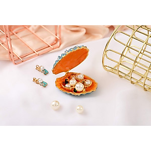 QIFU Hand Painted Enameled Shell Style Decorative Hinged Jewelry Trinket Box Unique Gift for Home Decor