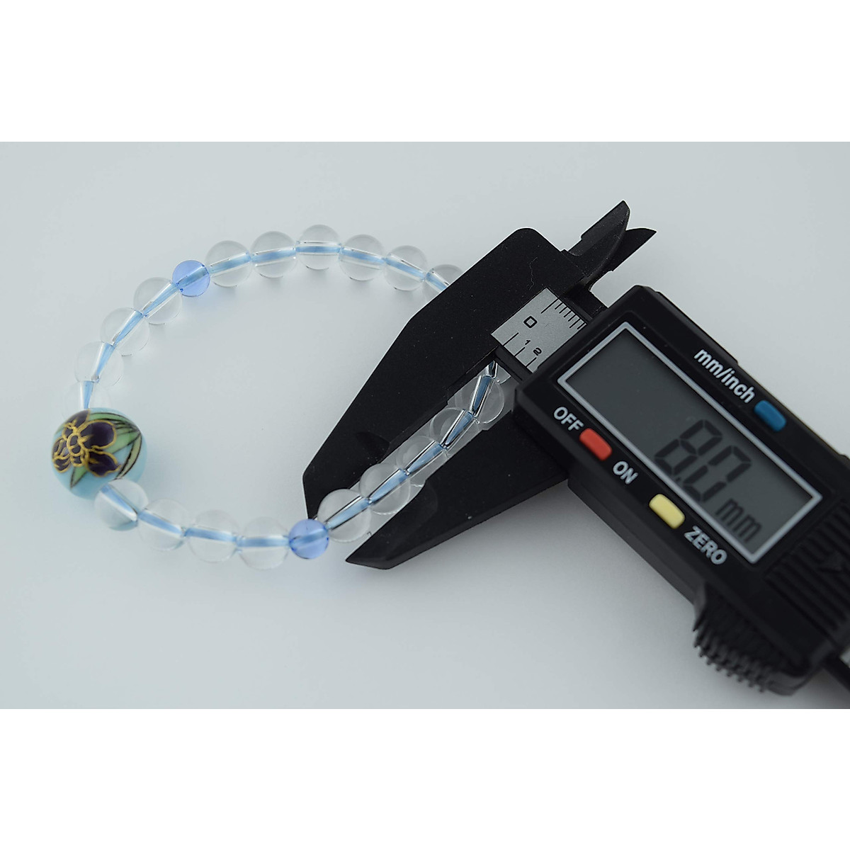 京都あさひ屋 Handmade Kyoto Kiyomizu-yaki & Crystal Bracelet Flower Beads Japanese Juzu Bracelet for Women Gifts (iris Flower)