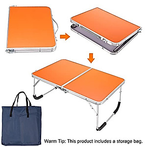 PATIKIL Foldable Laptop Table, Portable Lap Desk Picnic Bed Tray Tables Snacks Reading Working Desks with Tote Bag for Bed Sofa, Orange