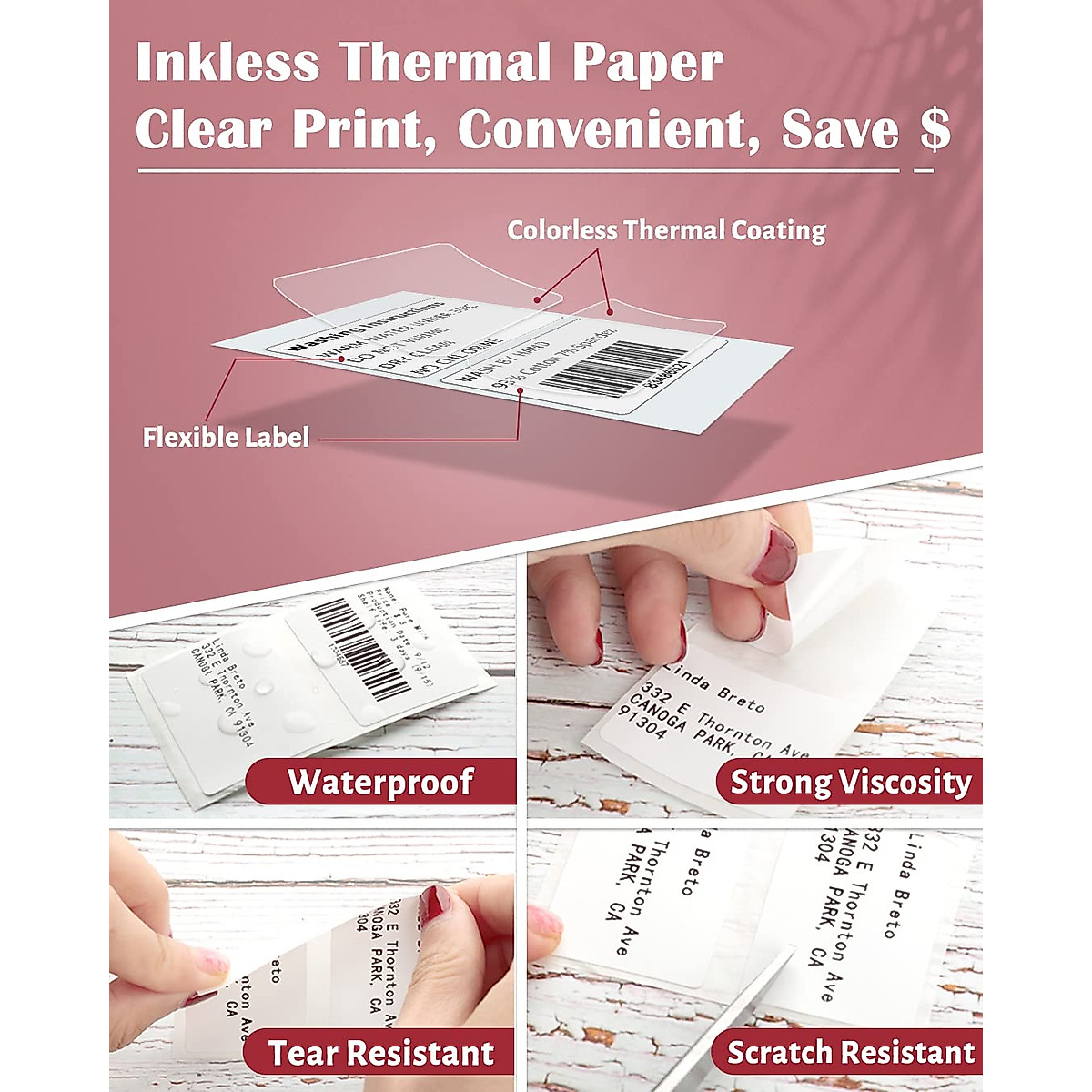 Multi-Purpose Square Self-Adhesive Label for Phomemo M110/M221/M220/M120/M200 Label Printer,1.97"x3.15"(50x80mm),100 Labels/Roll, Black on White