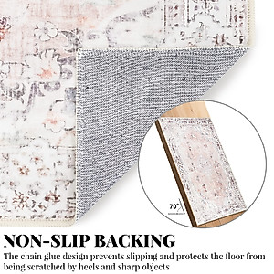 MUJOO Pink Area Rug Small Area Rugs Boho Machine Washable Rugs Non Slip for Entryway Kitchen Bathroom Bedroom Vintage Soft Low-Pile 2'x3' Flowers