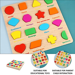 TOYANDONA 4 Sets Puzzle Wooden Jigsaw Puzzle Letter- Match Playthings Preschool Board Games Wooden Jigsaw Toy Preschool Shape Puzzles Wooden Math Puzzles Classification Board Child Number
