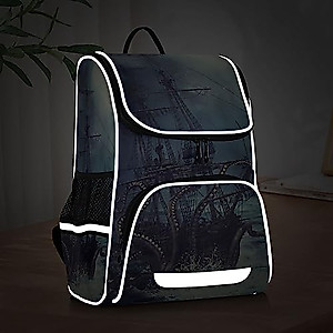 Nander Backpack,Pirate Ship Students School Backpacks with Reflective Tape for Girls & Boys,Wide Mouth School Bag Book Bag for Kid Teens