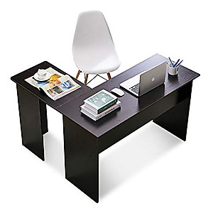 MCombo Office L Shaped Desk, Computer Gaming Desk Small Corner Writing Desk, Work PC Gamer Wood Farmhouse Desk Black