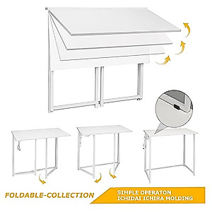 ErgoDesign Folding Computer Desk with Power Outlets for Small Spaces, No-Assembly Space-Saving Home Office Desk, Foldable Computer Table (White)