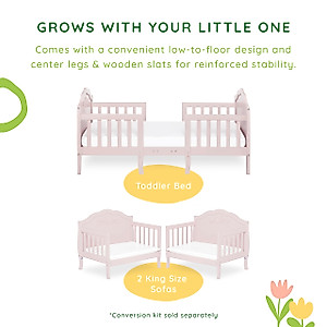 SweetPea Baby Rose 3-in-1 Convertible Toddler Bed in Blush Pink, Greenguard Gold Certified, JPMA Certified, Safety Rails, Made of Sustainable New Zealand Pinewood