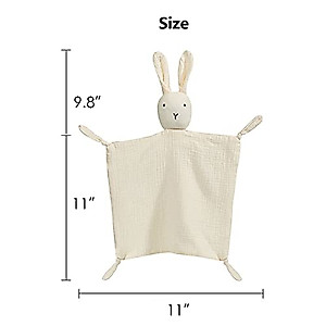 YCHWFF Organic Cotton Muslin Lovey Blanket, Organic Cotton Muslin Bunny & Lion Security Blanket Soft & Breathable Lovie Baby Gifts for Boys and Girls (Beige Bunny/Khaki Lion)