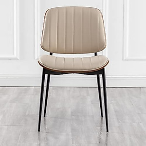 LUNLING Dining Chairs Set of 2 Mid Century Modern Retro Faux Leather Chair with Walnut Bentwood Upholstered Seat Metal Legs Adjustable Foot for Kitchen Dining Room Chairs(Beige)