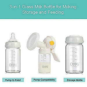 COMI Wide Neck Glass Breastmilk Collection n Storage Bottle, 4 Packs, 6oz with Screw Ring Sealing Disk; Re-markable Sealing Disc. BPA Free, Fits Breast Pumps & Nipples (2 Gray Lids + 2 Pink Lids)