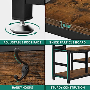 YITAHOME Entryway Hall Tree with Bench and Shoe Storage Shelves, 5-in-1 Coat Rack with Shoe Storage Bench, Industrial Mudroom Bench with Two Side Storage Shelves, for Hallway, Bedroom, Rustic Brown