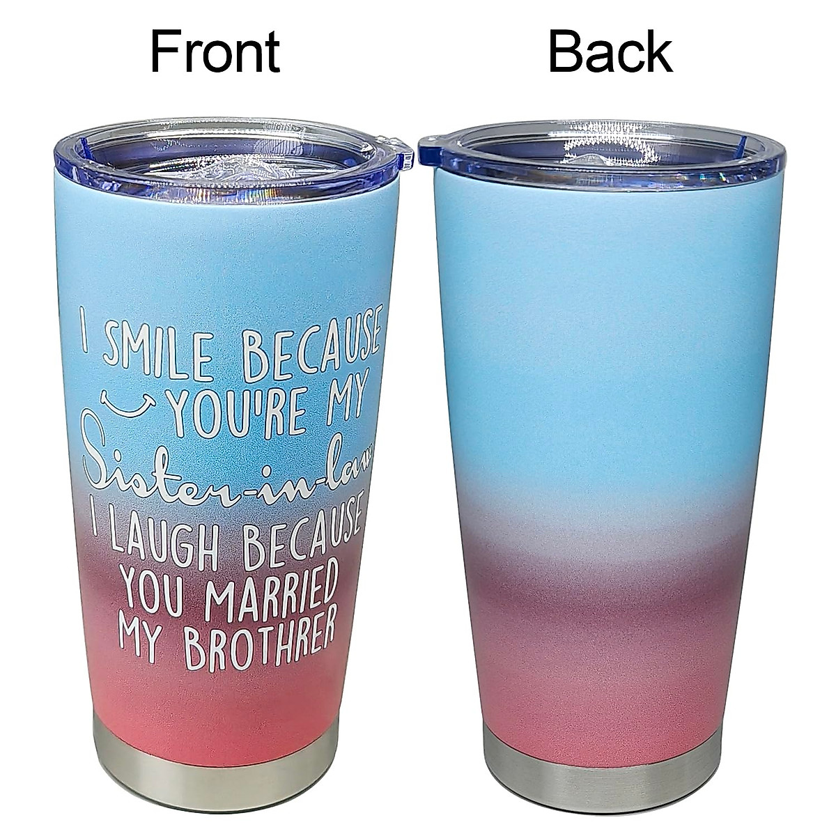 CTIGERS Funny Sister in Law Tumbler with Lid and Straw Insulated Travel Mug Gifts for Sister-in-law Birthday,Christmas,Thank Giving Day,Wedding Gifts for Sister Law 20 oz Blue Red Gradient