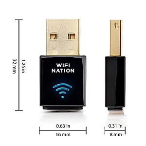 WiFi Nation® WiFi Dongle Mini 802.11ac AC600 USB WiFi Adapter, chipset: Realtek RTL8811AU, Dual Band 2.4GHz or 5GHz, Windows, MacOS and Linux Supported, Product Model: WN-H2