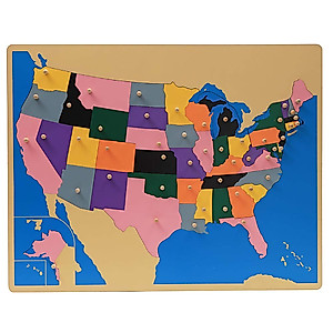 Montessori USA Map Puzzle for Kids with Labeled USA Control Map - Montessori Preschool Geography Toys & Gifts for Boys & Girls Ages 3-5-7 and Up - Wooden United States Puzzle Map for Kids