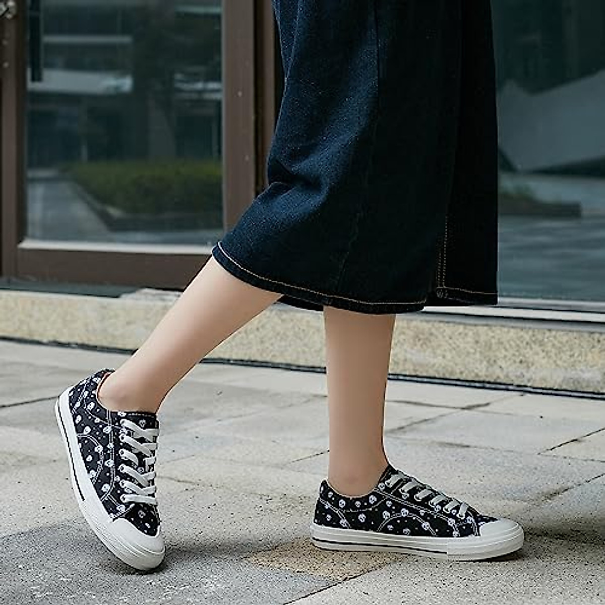 VERDASCO Womens Fashion Sneakers Non-Slip Running Shoes Comfort Walking Shoes Ladies Tennis Shoes Black with Skull Painted 8.5