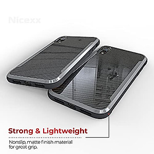 Nicexx Designed for iPhone XR Case with Carbon Fiber Pattern, 12ft. Drop Tested, Wireless Charging Compatible - Black