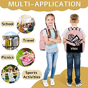 OMFUNS Pink Glitter Cheer Customized Kids Backpack for Girls Cheerleaders Personalized Preschool Toddler Backpack Kindergarten Nursery Bookbag Travel Children School Bag