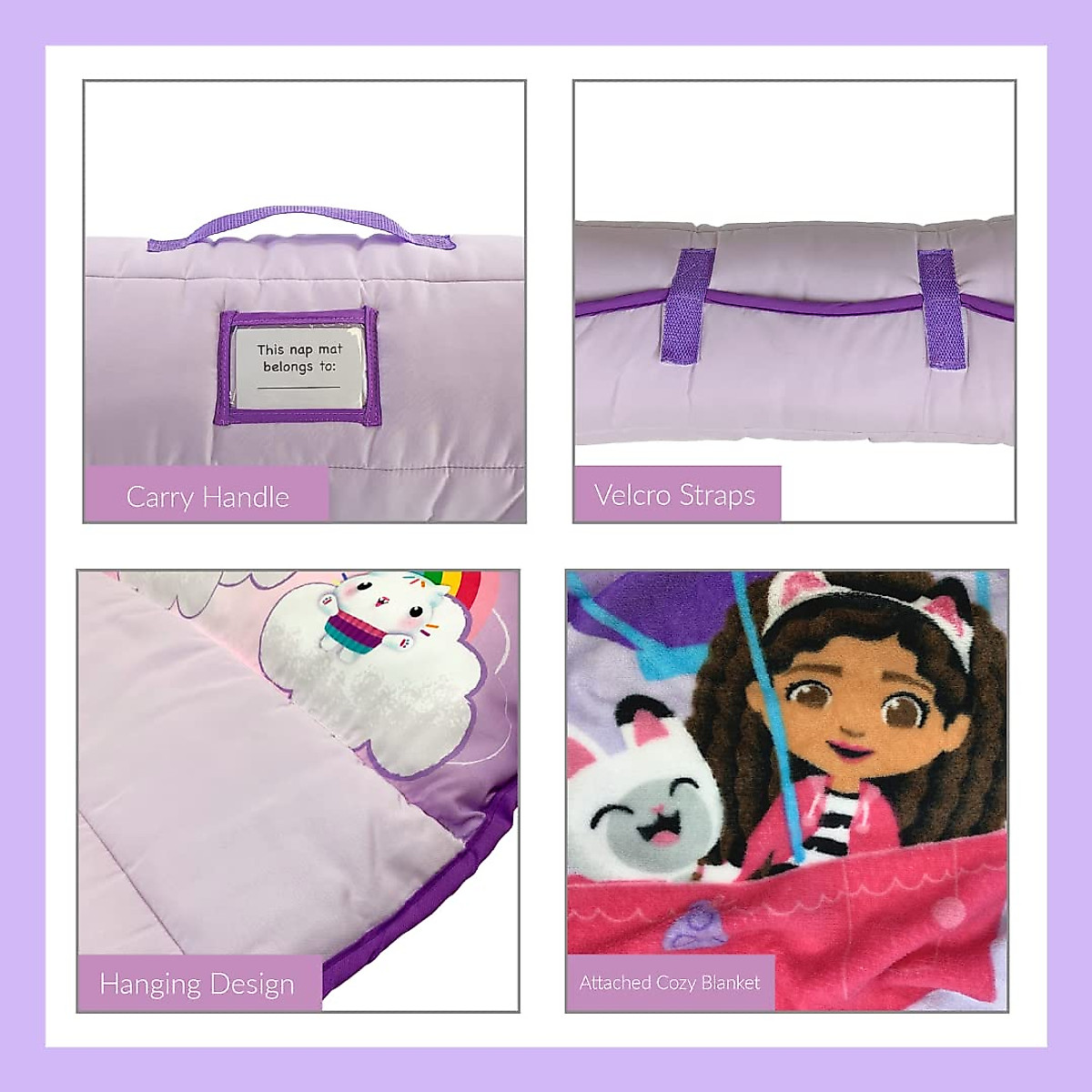 DreamWorks Gabby's Dollhouse 24"(W) X 45"(L) Soft Toddler Nap Mat with Pillow and Blanket Perfect for Preschool, Daycare, and Travel (100% Official Licensed Product)