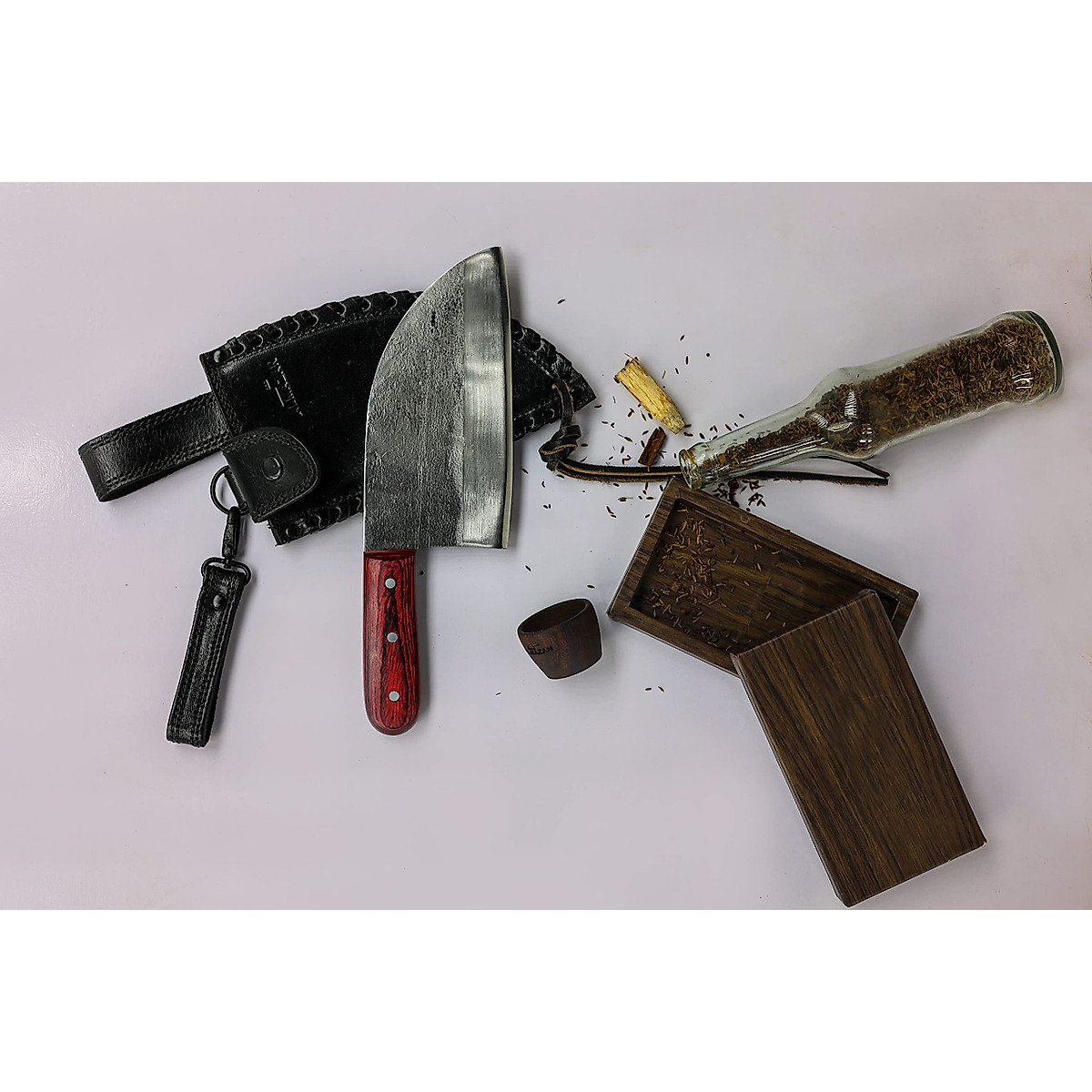 Almazan Official Original Serbian Kitchen Hand Forged Chef Knife with Leather Sheath - Made in Spain