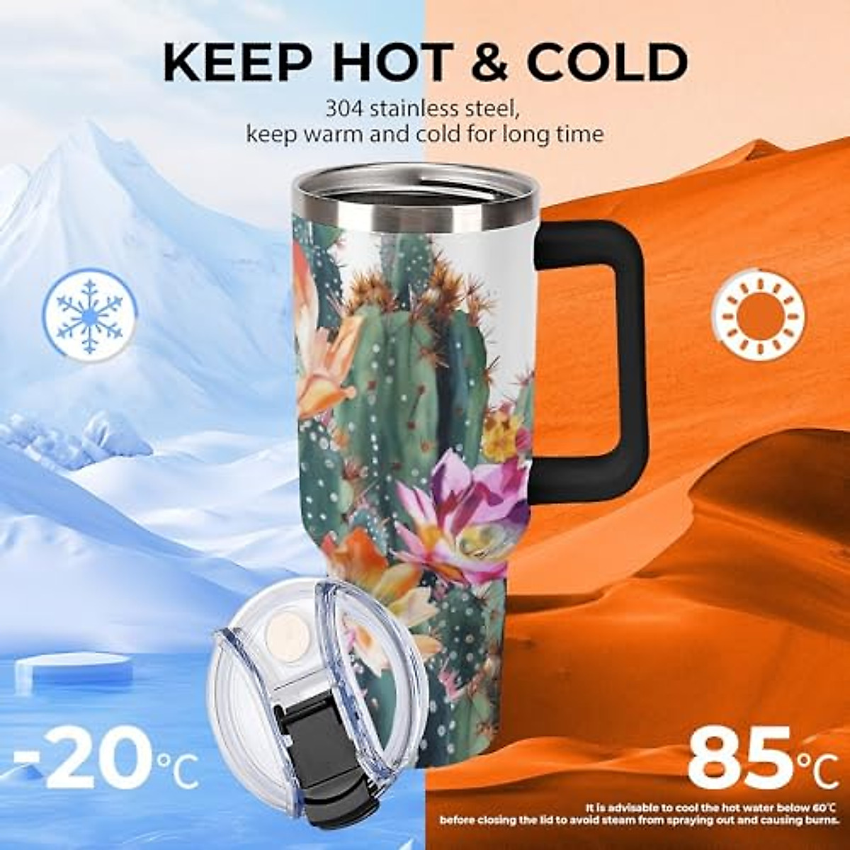 Blooming Green 40 Oz Water Bottle, Stainless Steel Tumbler with Handle And Straw, Extra Large Insulated Tumbler, Flip Straw Tumblers for Sports, Work, Car, Travel And Weekends