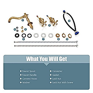 Aolemi Bathroom Sink Faucet Antique Brass Widespread Double Cross Handle Knobs 3 Hole Lavatory Mixer Tap Deck Mount Without Pop Up Drain