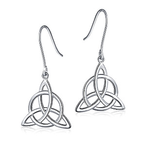 925 Sterling Silver Good Luck Irish Trinity Celtic Knot Triangle Vintage Dangle Drop Earrings