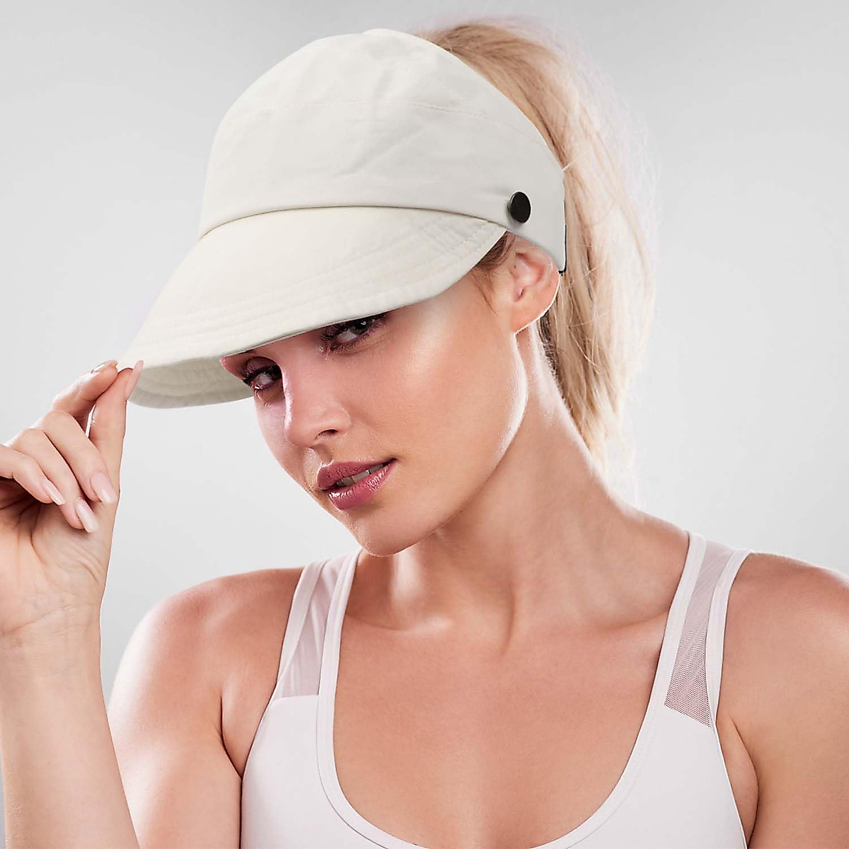 Generic Sun Hats for Women, Outdoor Uv Protection Hollow Top Sun Hat, Summer Wide Brim Sun Protection Hat, Sun hat with Ponytail Hole for Women, Women's Outdoor Adjustable Sun Hats(White), 5, Black