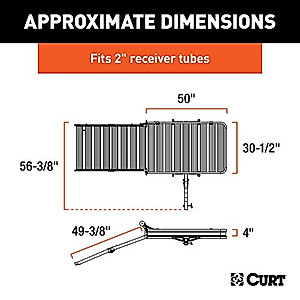 CURT 18112 50 x 30-1/2-Inch Black Aluminum Hitch Cargo Carrier with Ramp, 2-in Folding Shank