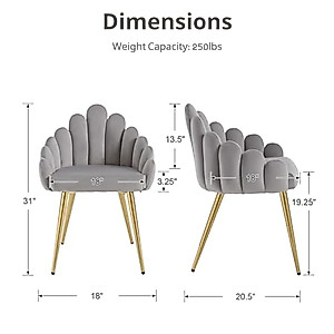 HEAH-YO Dining Chairs Set of 4, Upholstered Velvet Dining Room Chairs with Barrel Backrests and Gold Metal Legs, Comfy Accent Side Chairs for Living Room Kitchen, Grey