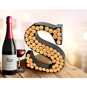 Premium Metal Letter Wine Cork Holder Is A Perfect Bar Decor Made of Durable Metal and A Glossy Black Finish With Rounded Edges , This Bar Cart Accessories Is Easy To Hang , Letter S (9,64”x 2”x 12”).