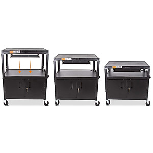 Line Leader Extra Wide AV Cart with Locking Cabinet, Rolling Computer Desk, Height Adjustable Utility Cart with Pullout Keyboard Tray & UL-Listed Power Strip, Great for Projectors (42 x 32 x 20in)