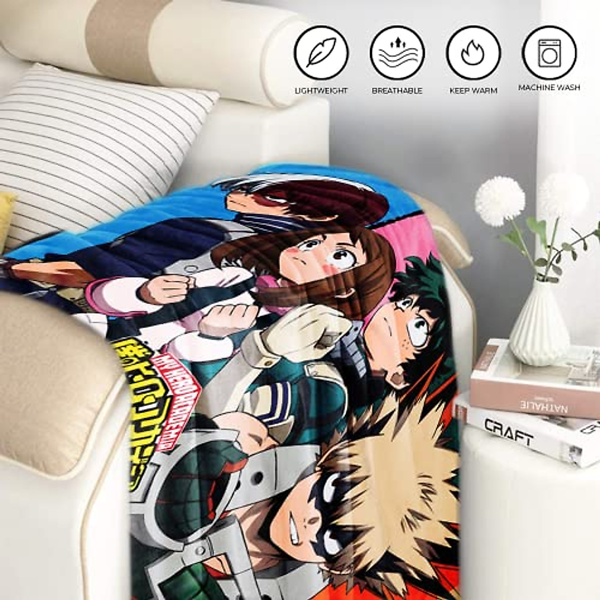 JUST FUNKY My Hero Academia Class 1-A Fleece Throw Blanket | 45 x 60 Inches - A Plus Ultra Gift for Fans - Comfy and Warm Featuring Deku, All Might & More - Great for Home, Travel, and Gifting