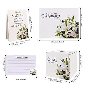 Customoffi Guest Book Set, Funeral Guest Book, Includes: Guestbook with 100 Pages, 60 Memory Cards, Ball Pen+Pen Stand, Table Sign, Card Box, Celebration of Life Guest Book, Memorial Guest Book