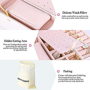 Jewelry Box for Girls Women, Jewelry Organizer Box 3 Layer with PU Leather, White Travel Jewelry Case with Mirror for Earring Ring Bracelet Necklace, Best Gift for Girls(Rose Lock & Butterfly Print)