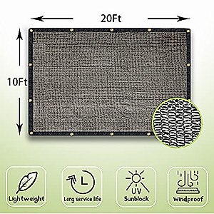 POYEE 40% 10ftx20ft Black Shade Cloth Taped Edge with Brass Grommets Garden Sun Shade UV Resistant Sunblock Shade Net for Outdoor Plants Vegetables Greenhouse