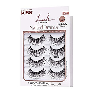 KISS Lash Couture Naked Drama Collection Multipack, Full & Fluffy Volume 3D Faux Mink False Eyelashes, Cushion Flexi Band & Split-Tip Technology, Reusable, Contact Lens Friendly, Style Ruffle, 4 Pairs
