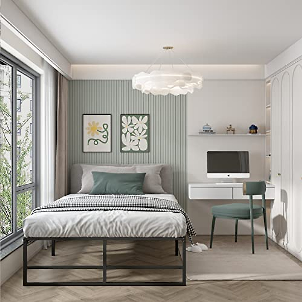 HOMWAYART Cheap Base De Camas Twin Size,Black Metal Heavy Duty Kids Twin Platform Bed Frame,Double Mattress Frame,Tall Spaces Storage,No Box Spring Required.