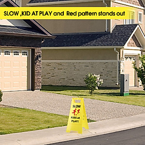 Slow Kids at Play Sign, Children at Play Safety Signs with Double-Sided Text and Graphics for Street Neighborhoods Schools Park Sidewalk Driveway (2-Pack Green)