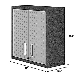 Pemberly Row Metal 2 Door Wall Mount Floating Garage Storage Cabinet with Lock in Grey