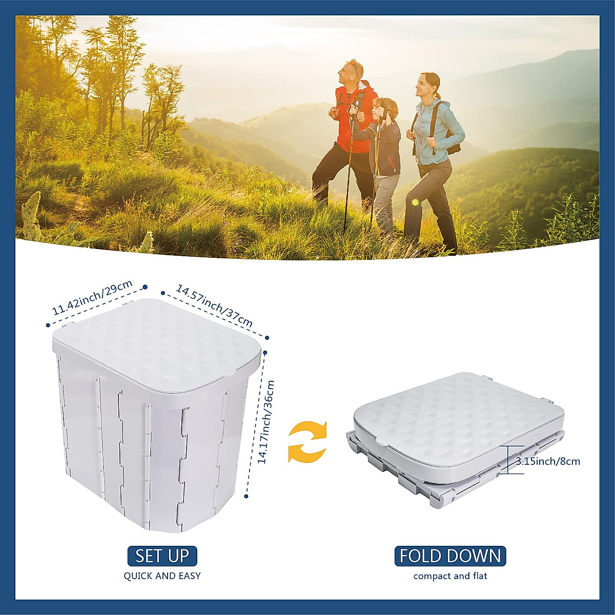 Upgrade XL Grey Portable Toilet for Camping, Portable Folding Toilet with Lid, Porta Potty Car Toilet Bucket Toilet Portable Potty for Adults, Travel Toilet for Camping Hiking,Light Gray