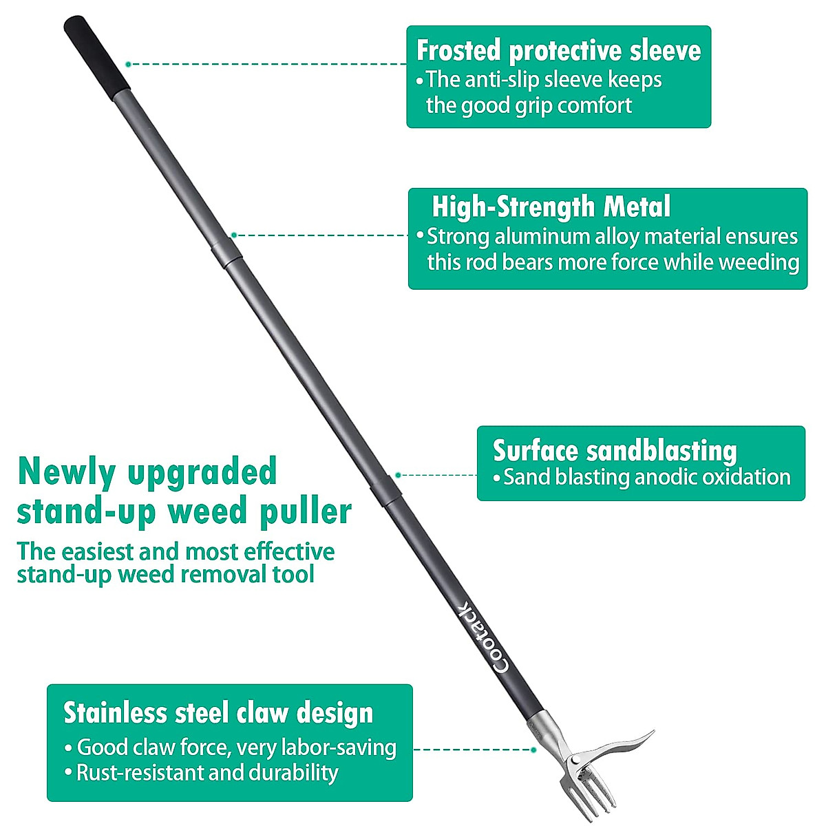 Cootack 52'' Weed Puller with Long Handle Stand-up Hand Weeder Manual Weeding Tool with Stainless Steel Claw for Garden/Yard/Lawn, Weed Remove Without Bending or Kneeling